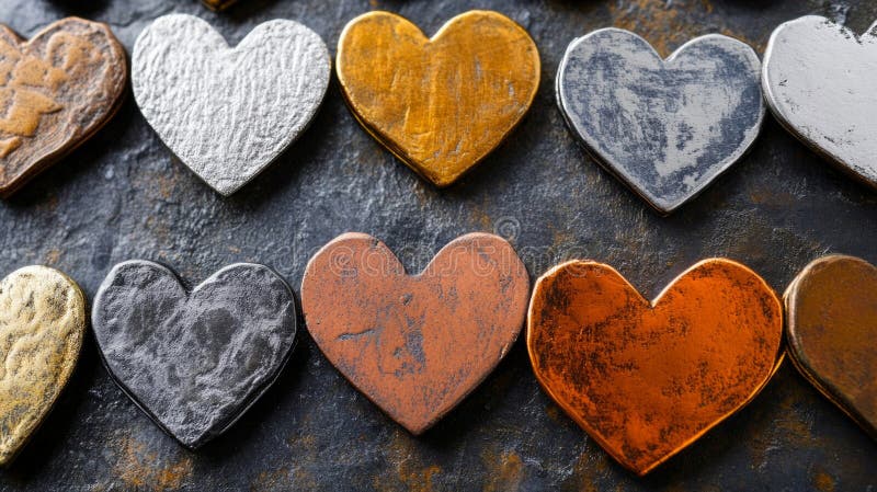 Collection of Metallic Hearts with Various Textures and Colors Stock ...