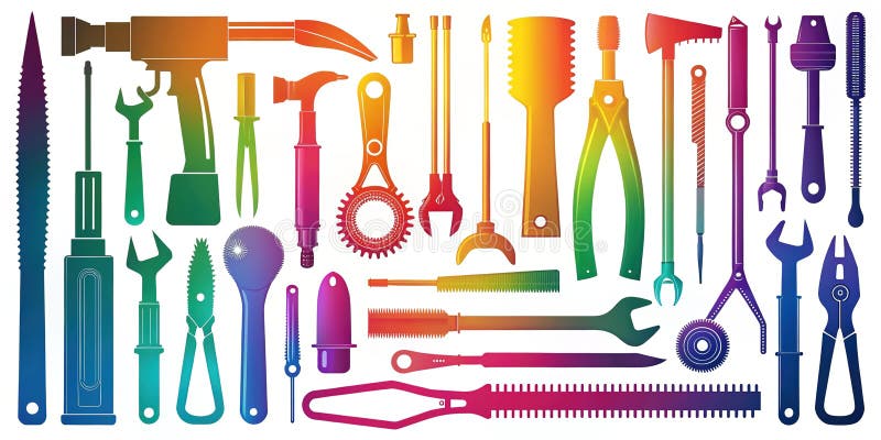 Comprehensive Hand Tool Silhouette Illustrations for Design Print Flat ...