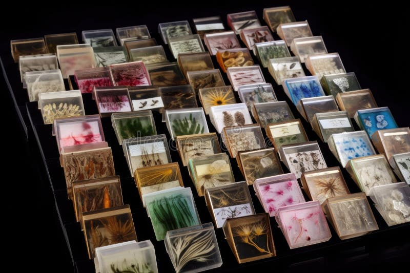 Collection of Microscope Slides, Each Showcasing a Different Specimen ...