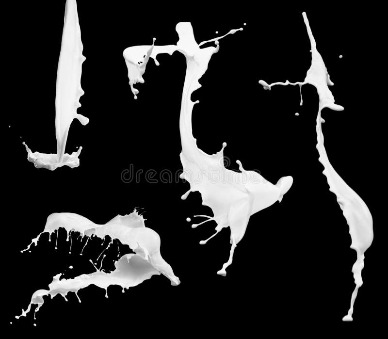 Collection of Milk Splashes. Isolated Milkshake Splashes. Stock ...