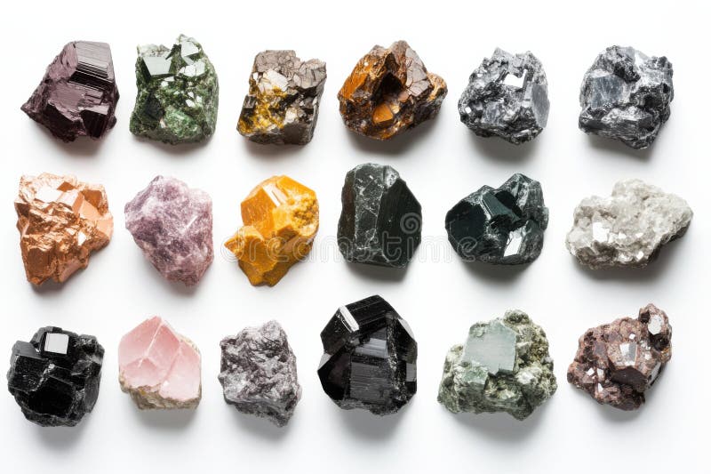 Magnetite and Other Mineral Samples Displayed on Clean White Background ...