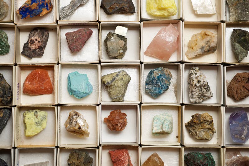 Collection from Raw Minerals and Ores with Names Stock Photo - Image of ...