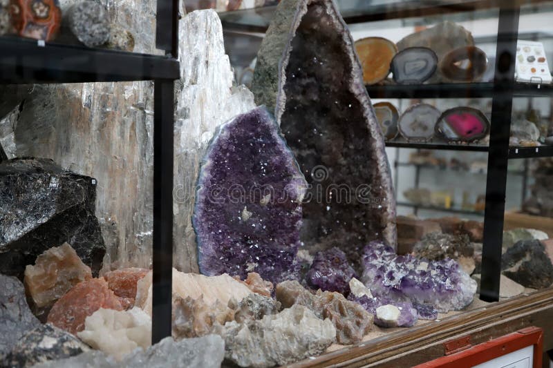 Collection of Minerals and Crystals on Display Stock Image - Image of ...