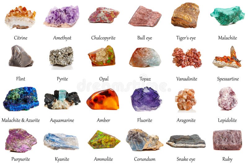 Collection of Minerals on a White Background Close-up Stock Image ...