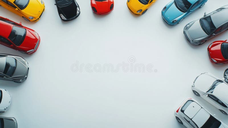 A Collection of Miniature Car Models is Organized on a White Backdrop ...