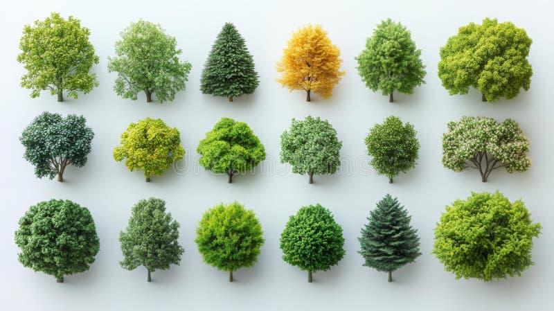 Collection of Miniature Trees on White Background Stock Illustration ...