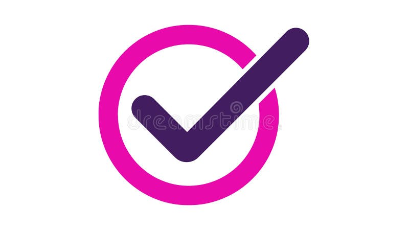 Bold Dark Purple Check Mark Inside Bright Pink Circle on White ...