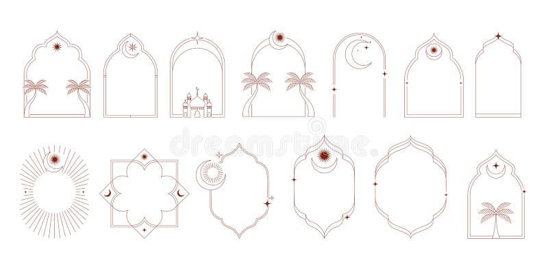 Collection of Minimal Linear Style Islamic Windows and Arches with ...