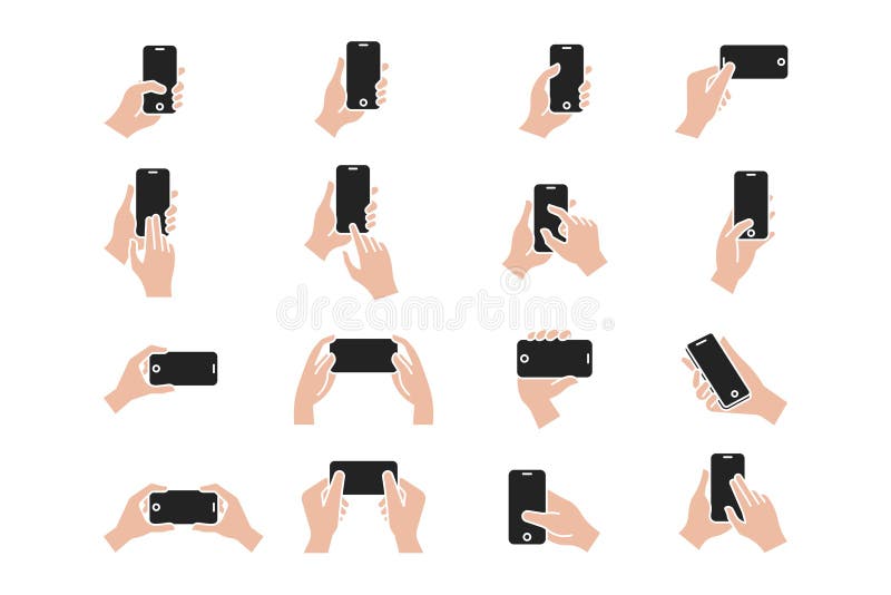 Smartphone Hand Gestures and Holding Positions Vector Set Stock ...