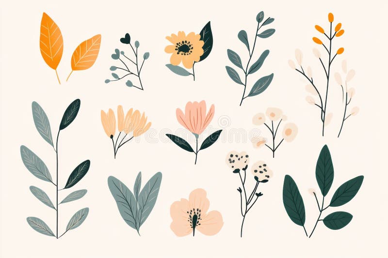 A Collection of Minimalist Doodles Featuring an Array of Leaves and ...