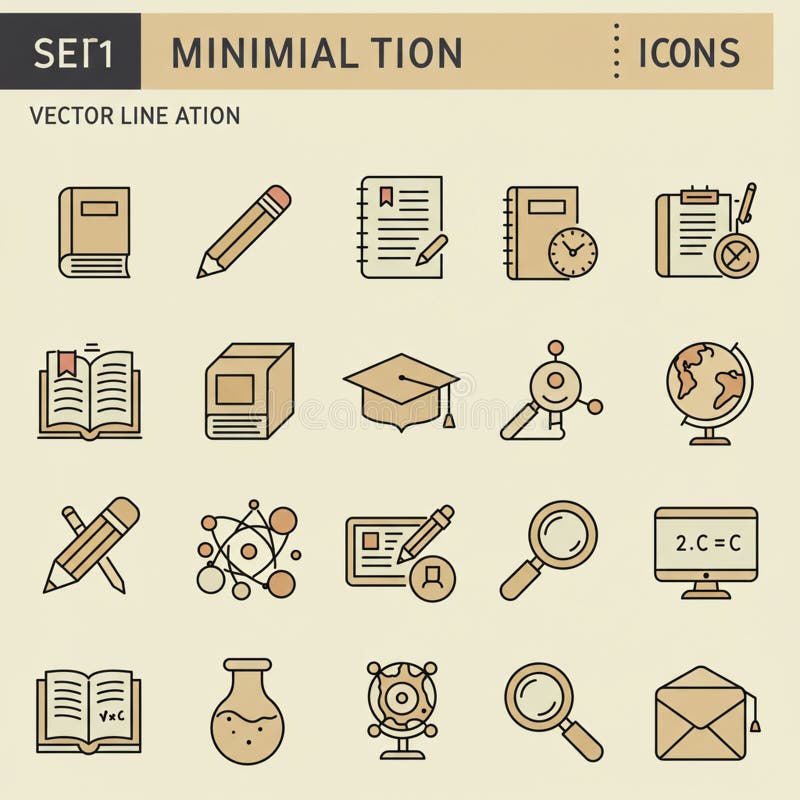 A Collection of Minimalist Educational Icons Displayed in a Grid Layout ...