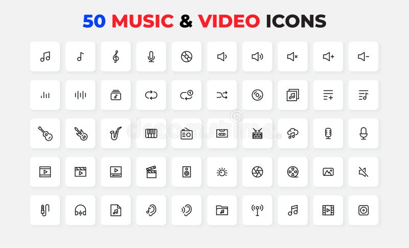 Collection of 50 Minimalist Music and Video Icons, Perfect for ...