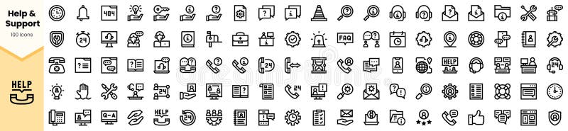 A Collection of Minimalistic Black Icons Representing Help and Support ...
