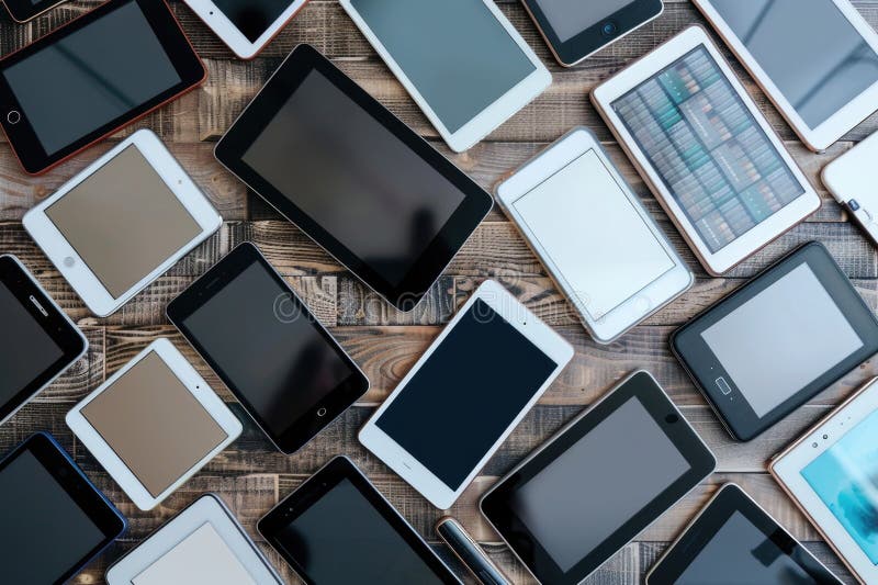 Collection of Mobile Devices on a Surface, Useful for Technology and ...