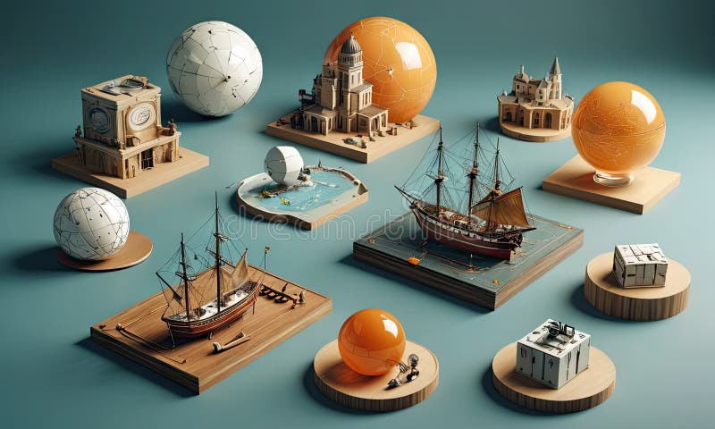 A Collection of Model Ships and Other Items are Displayed on a Table ...