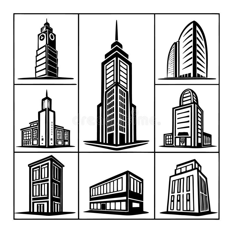 Collection of Modern Architectural Building Silhouettes Stock Vector ...