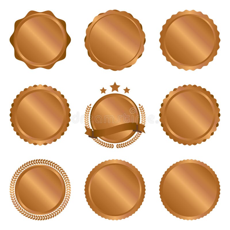 Collection of Modern, Bronze Circle Metal Badges, Labels and Design ...