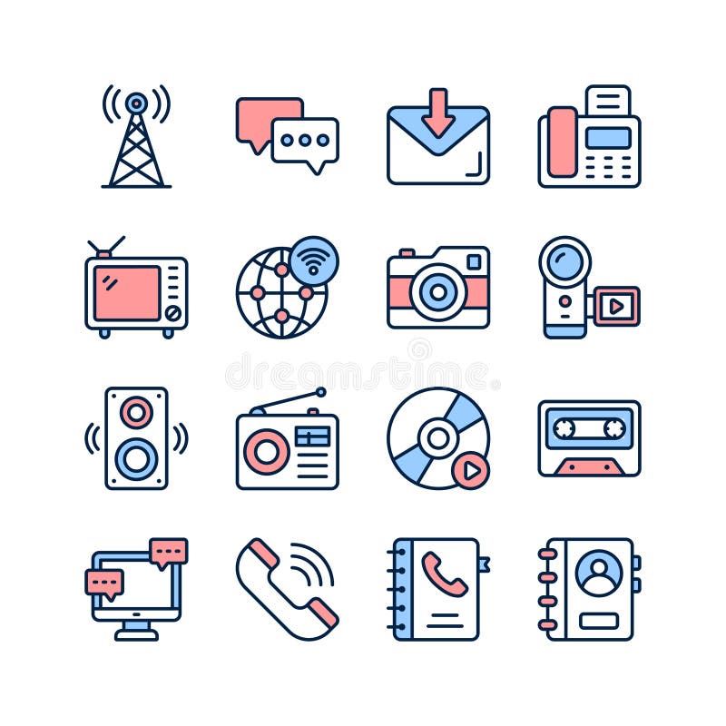 Collection of Modern Communication and Media Icons Stock Vector ...