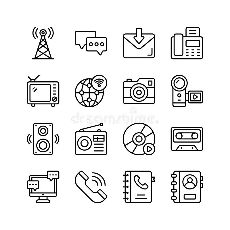 Collection of Modern Communication and Media Icons Stock Vector ...
