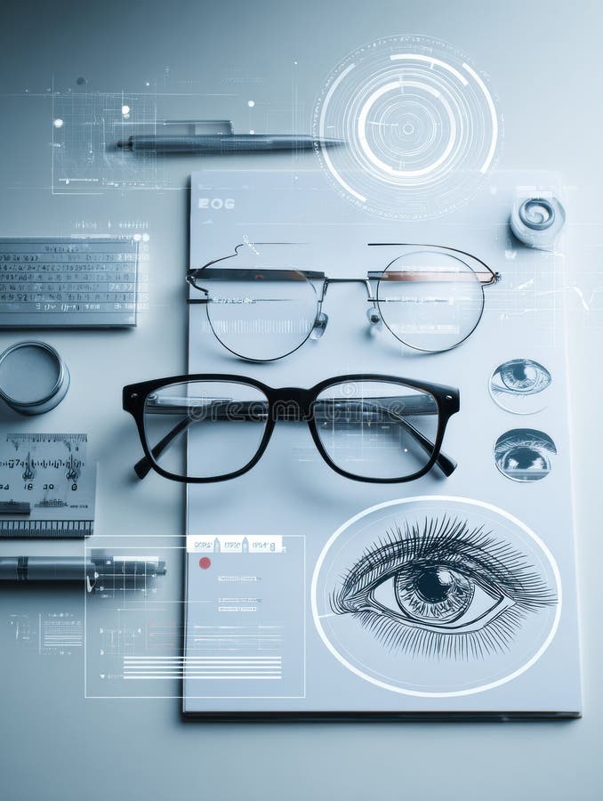 Modern Eyecare Setup Featuring Tools, Glasses, and Digital Elements for ...