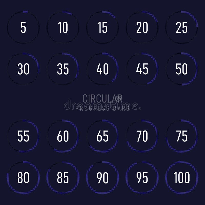Collection Of Circular Futuristic Progress Loading Bar And Buffering
