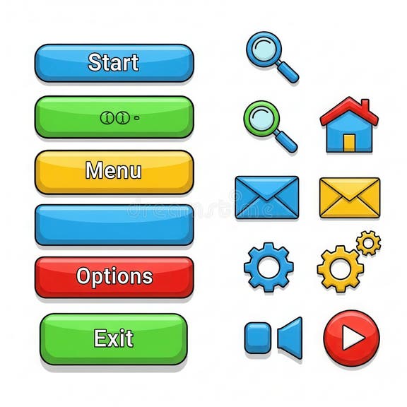 Collection of Modern Glossy Ui Buttons and Icons for Digital Interfaces ...