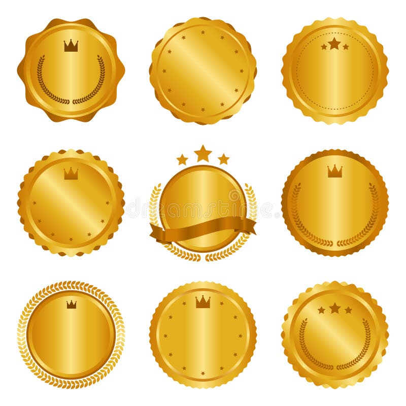 Collection of Modern, Gold Circle Metal Badges, Labels and Design ...