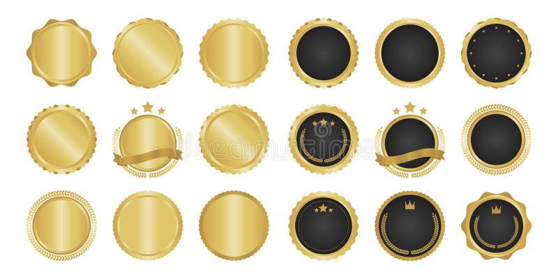 Collection of Modern, Gold Circle Metal Badges, Labels and Design ...
