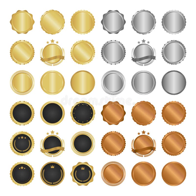 Collection of Modern, Gold Circle Metal Badges, Labels and Design ...