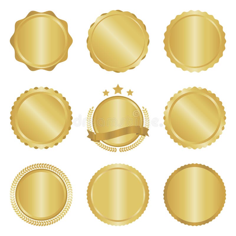 Collection of Modern, Gold Circle Metal Badges, Labels and Design ...