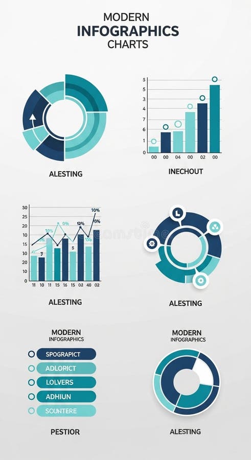 Collection of Modern Infographics and Charts in a Blue and Turquoise ...