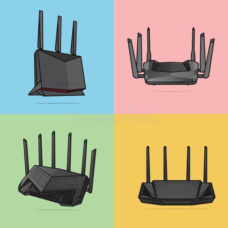 Collection of Modern Internet Router Technology Device Vector ...