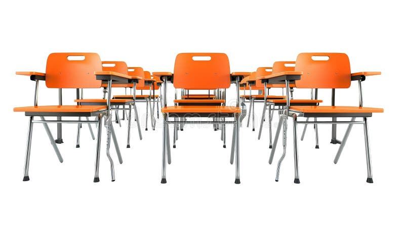 Modern Classroom Furniture - Orange Student Desks and Chairs Isolated ...