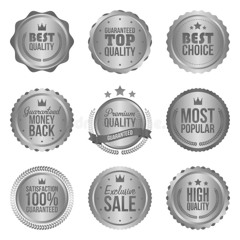 Collection of Modern, Silver Circle Metal Badges, Labels and Design ...