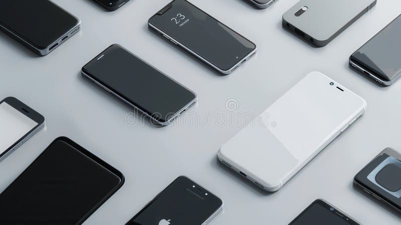 A Collection of Modern Smartphones Arranged in Different Angles on a ...