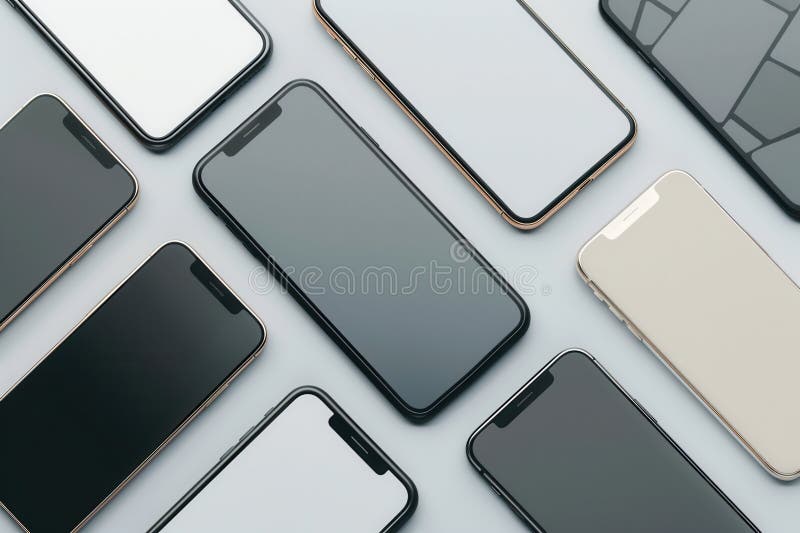 A Collection of Modern Smartphones Arranged at Various Angles on a ...