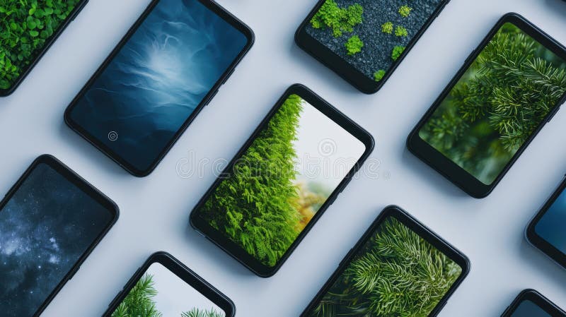 Collection of Modern Smartphones Displayed on a Surface with Nature ...