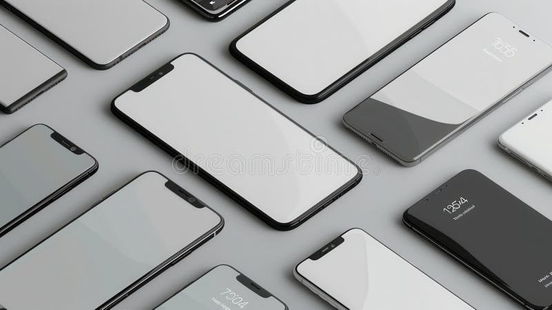 A Collection of Modern Smartphones, in Various Angles, Displayed on a ...