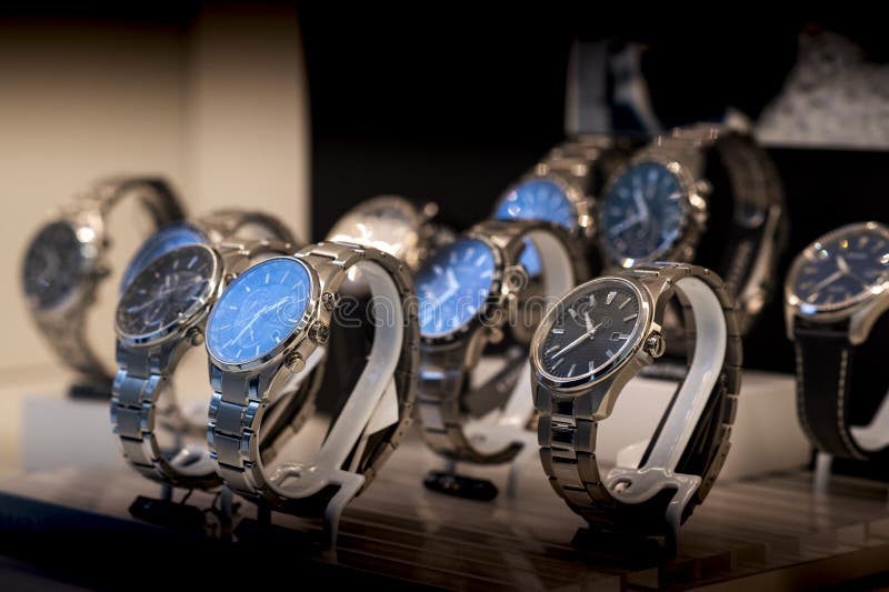 Collection of Modern Watches in the Shop Window Stock Photo - Image of ...