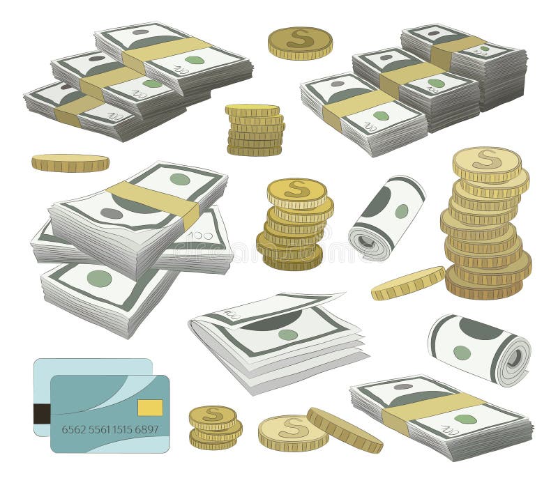 Collection of money set stock vector. Illustration of objects - 95254665