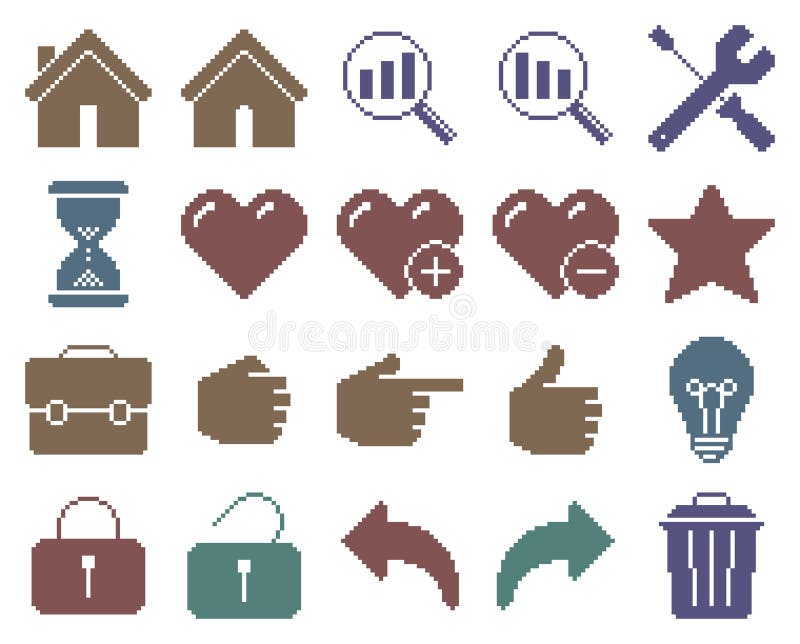 Collection of Monochromatic Pixel Icons Stock Vector - Illustration of ...