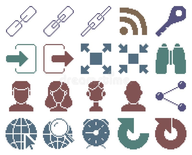 Collection of Monochromatic Pixel Icons Stock Vector - Illustration of ...