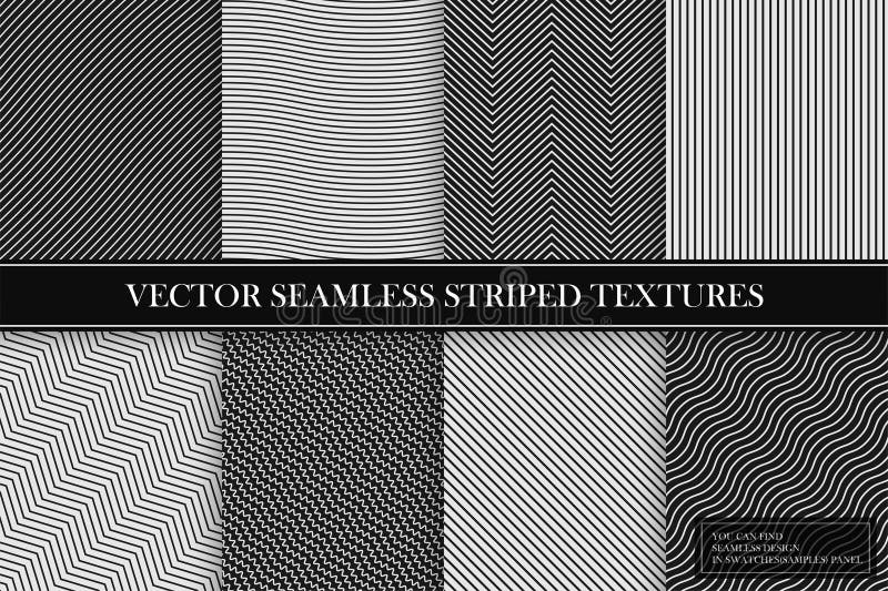 Collection of Monochrome Seamless Striped Patterns. Black and White Wave and Zigzag Linear ...