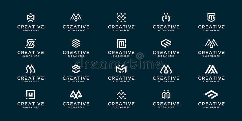 Collection of Monogram Initial Letter M Set. Creative Letter Mark Logo ...