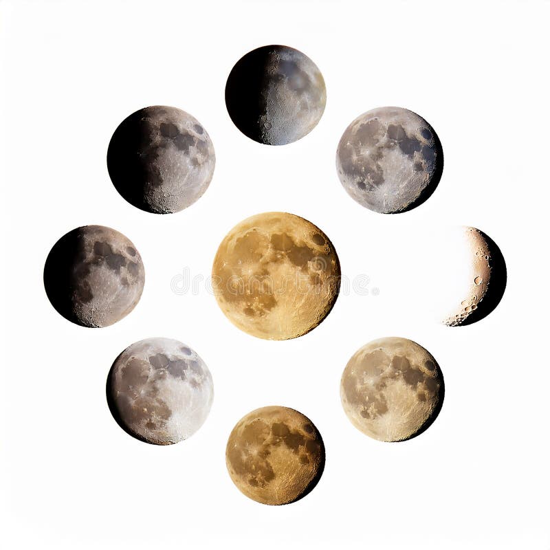 Collection of Moon Phases Displayed in Various Tones and Textures ...