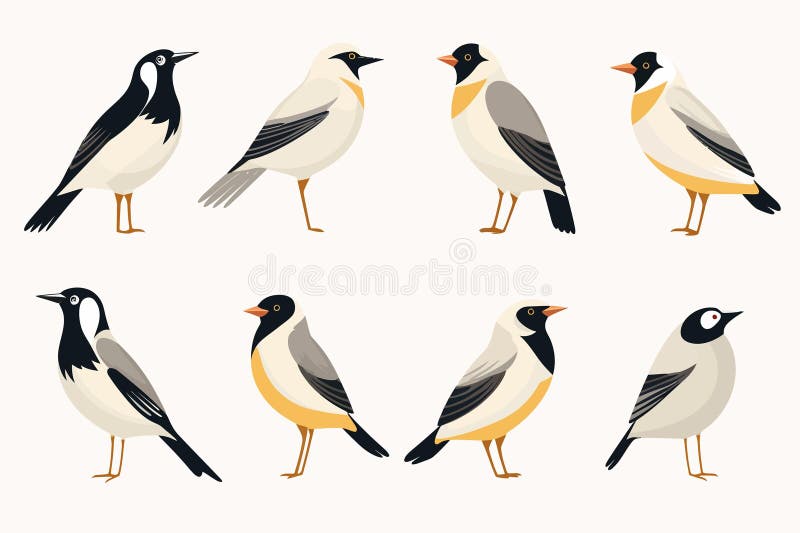 Collection of the Most Common Asian Birds Isolated Vector Style ...