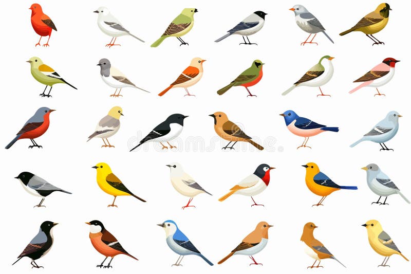Collection of the Most Common USA Birds Isolated Vector Style ...