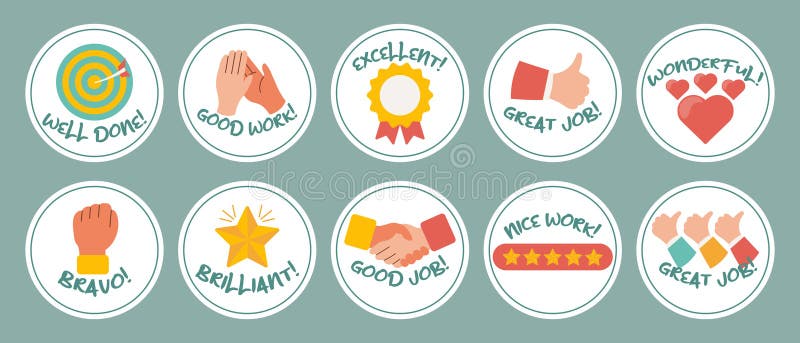 Collection of Motivational Stickers for Great Work. Stickers, Badges ...