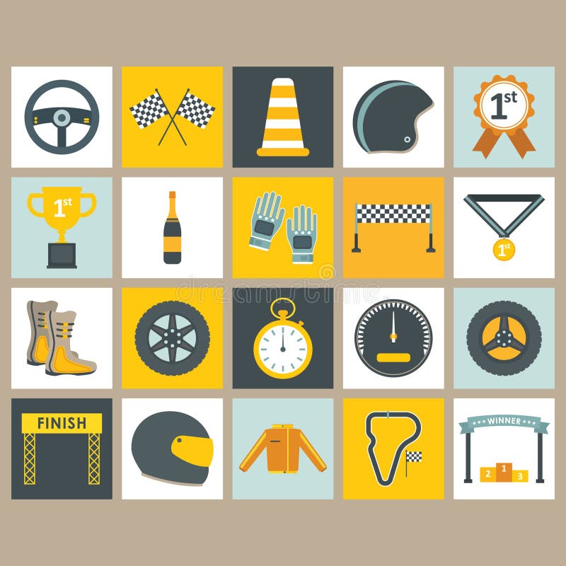 Collection of Motor Race Equipment. Vector Illustration Decorative ...