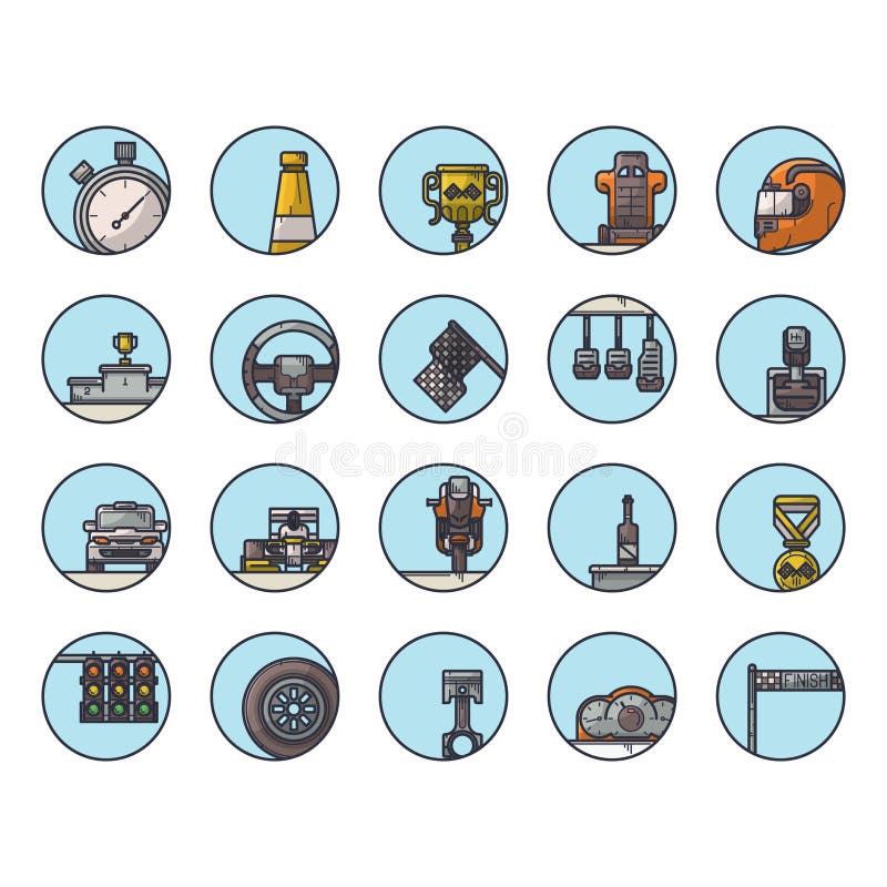 Collection of Motor Race Equipment. Vector Illustration Decorative ...